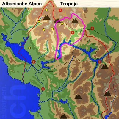Karte Albaniasche Alpen: Tropoja – AlbINFO by albanien.ch